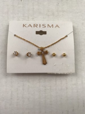 Karisma Gold Tone Rhinestone Cross Necklace and Earring Set - Costume ...