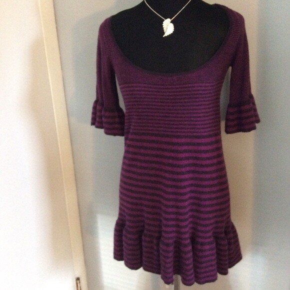 Free People Ruffle Striped Sweater Dress Purple Stripe S Hot Goth | eBay