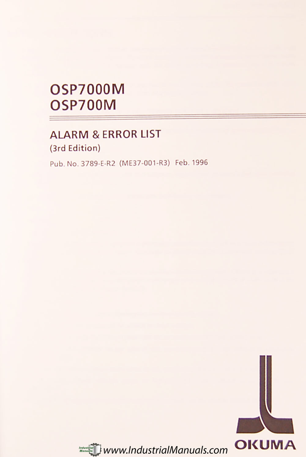 Okuma OSP7000M OSP700M, Alarm Error List Manual 1996 | eBay