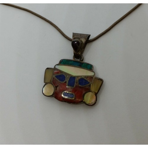 Peruvian Inca Gemstone/Stone MoP Tribal Face Inlay Pendant 950 silver ...