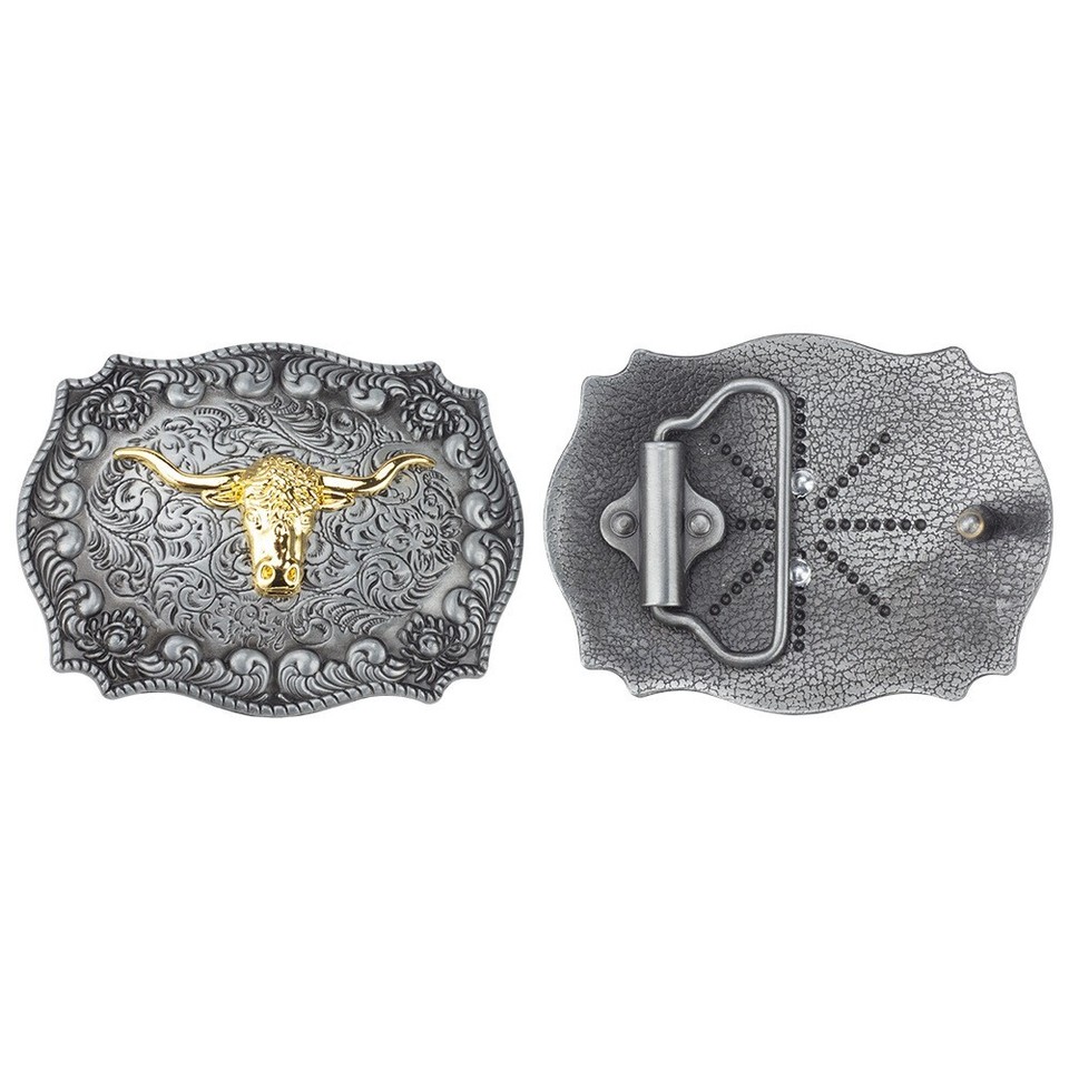 Western cowboy gold dual color belt buckle cow head metal belt head | eBay