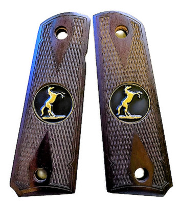 1911 Full Size Double Diamond Gold Trophy Medallions Checkered Rosewood ...