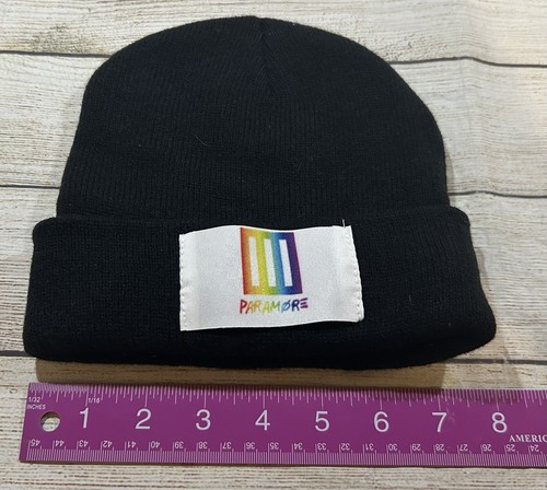 Paramore Black Beanie Winter Knit Hat Cap Rainbow Logo EXCELLENT TubP ...