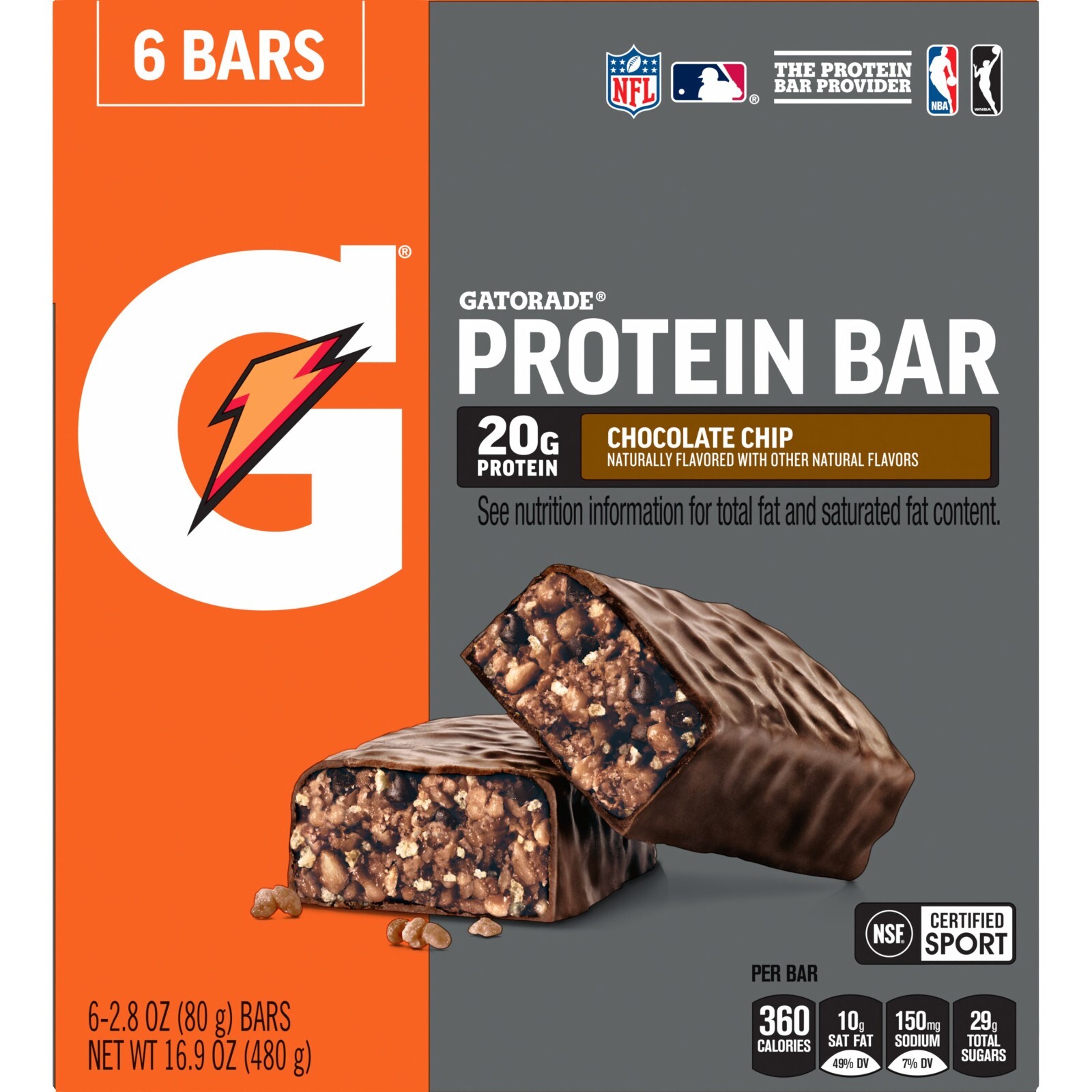 5 PACK Gatorade Chocolate Chip Protein Bar, 2.8 oz, 6 Count per pack | eBay