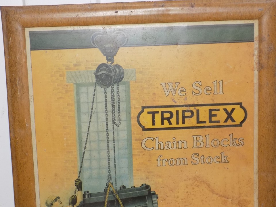 Vintage We Sell Triplex Chain Blocks Self Framed Metal Over Cardboard ...