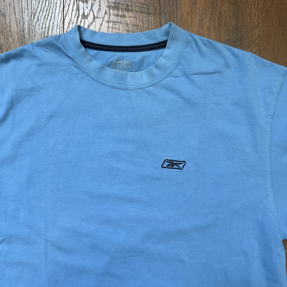Vintage REEBOK RBK Logo Mens T Shirt Light Blue 100% Cotton Size L | eBay