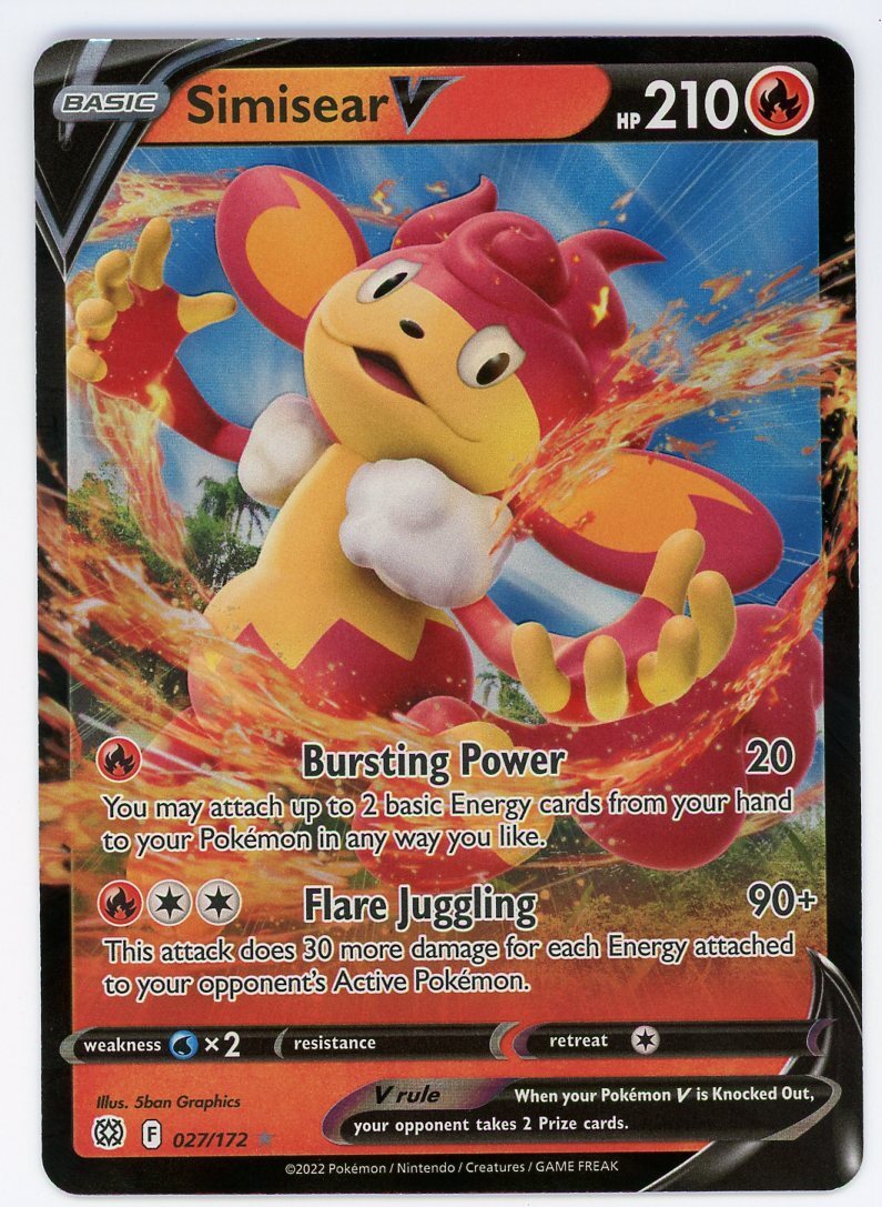 Pokemon Simisear V 027/172 Holo Ultra Rare Brilliant Stars NM/MT | eBay