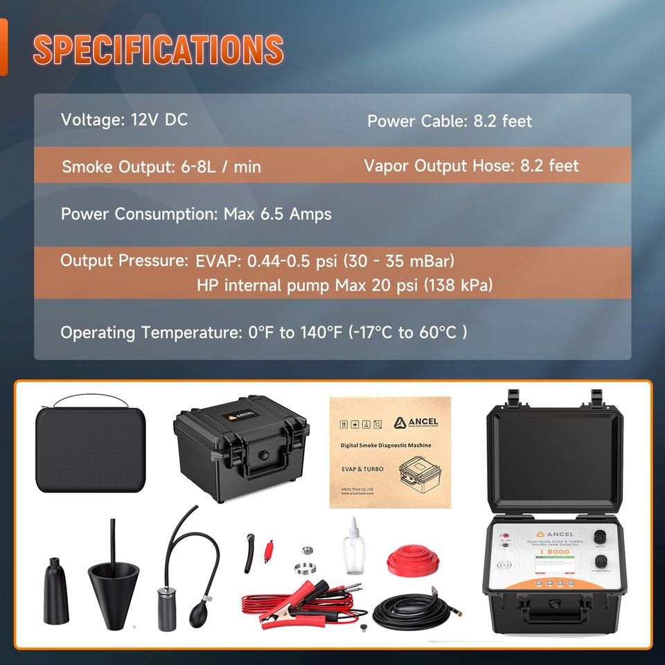 Ancel L8000 EVAP Turbo Smoke Machine Car Leak Detector Includes ALL ...