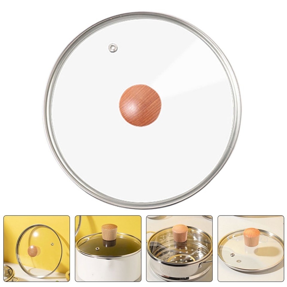 Glass Pan Lid with Wood Knob Kitchen Lid Household Pan Lid Kitchen ...