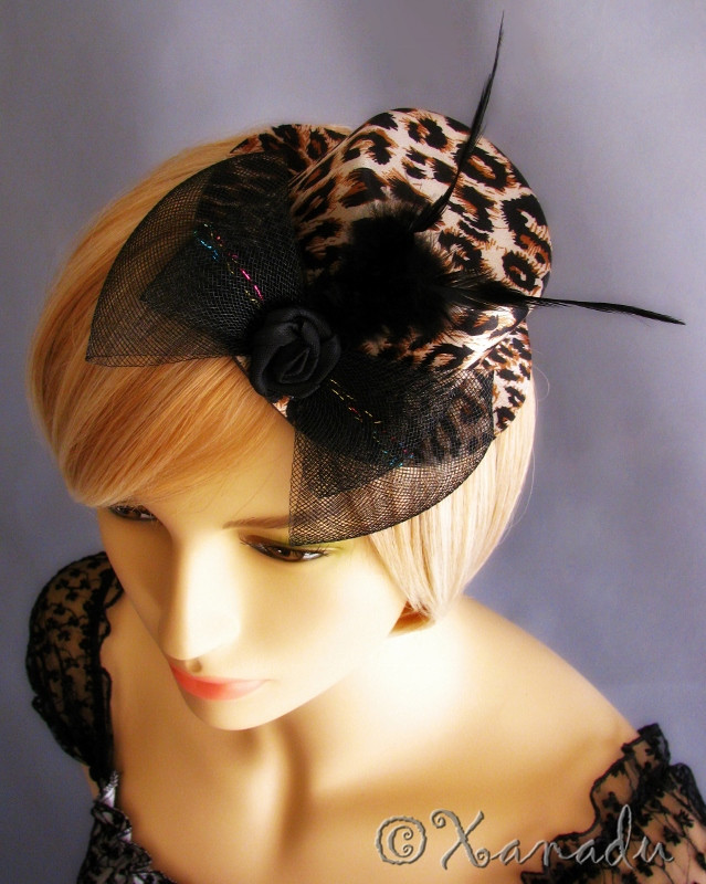 Leopard Print Fascinator Hat Hair Accessory With Black Feathers | eBay