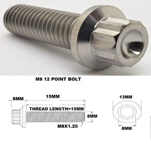 1X 12PT TITANIUM BOLT 12 POINT M8 X 15MM M8X15MM LONG GRADE 5 6AL-4V 12 ...