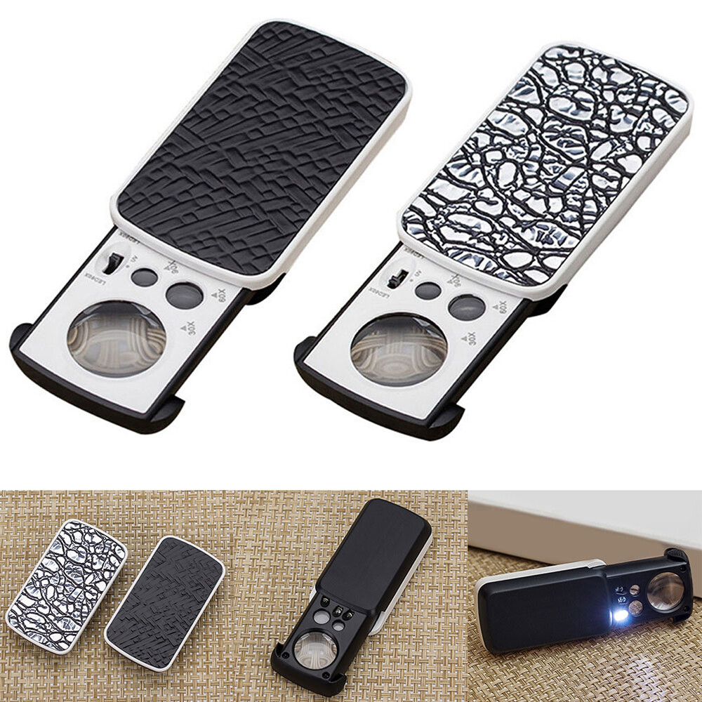 30X/60X/90X Pocket Magnifying Jewellers Magnifier Glass LED Slide Light ...