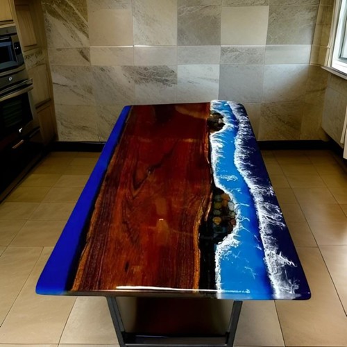 Rectangle Epoxy Dining Table Ocean Wave Kitchen Countertop Luxury ...