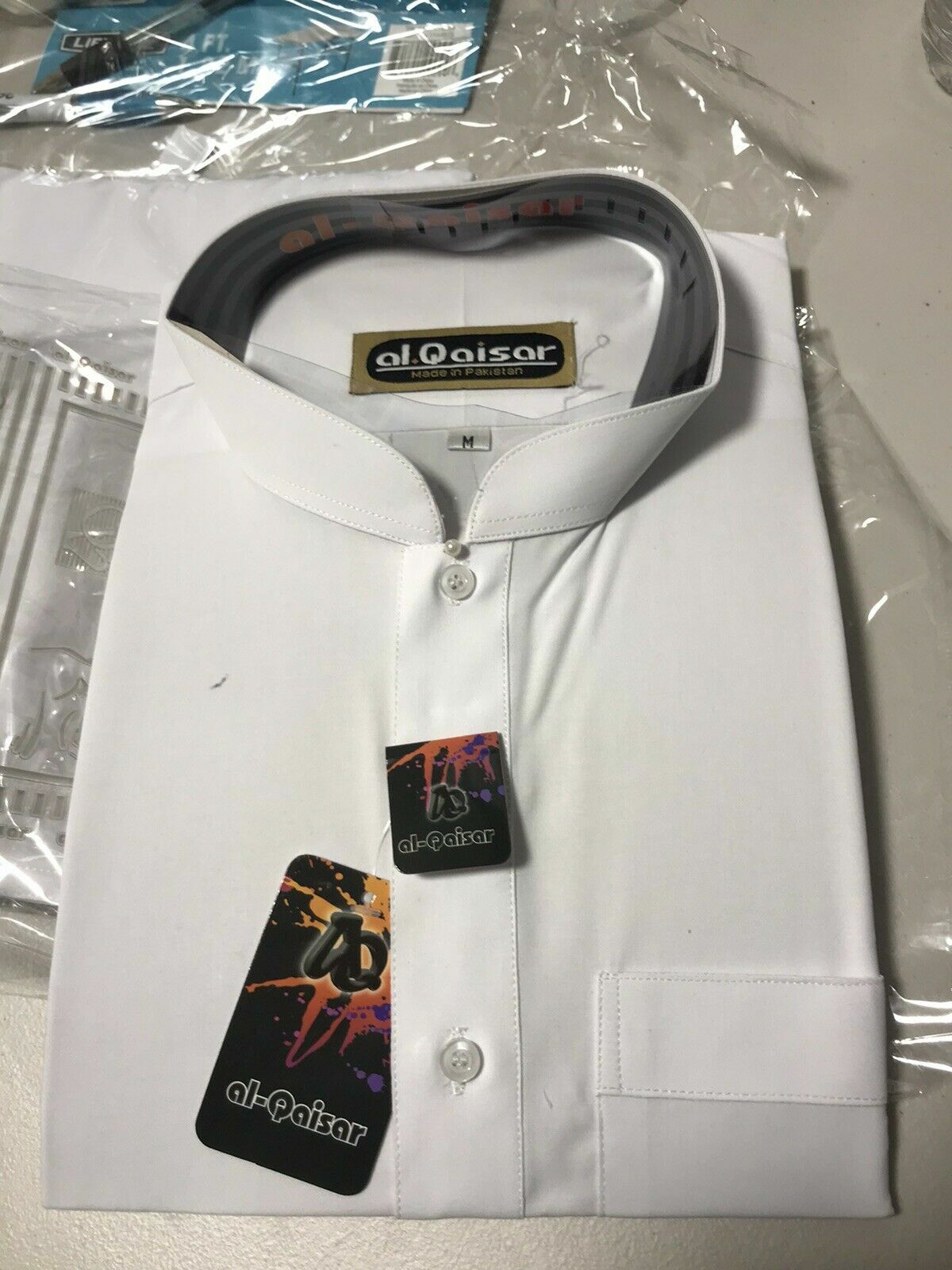 Shalwar Kameez Mens Al-Qaiser Plain Band Collar White/Cream Sizes S,M,L,XL | eBay UK