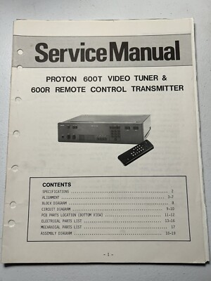 Proton 600T Video Tuner 600R RC Service Manual Vintage Original OEM ...