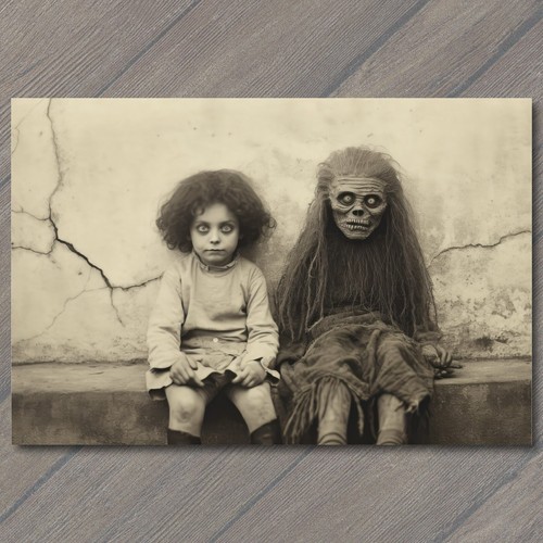 POSTCARD Weird Creepy Vintage Vibe Girls Masks Halloween Cult Unusual ...
