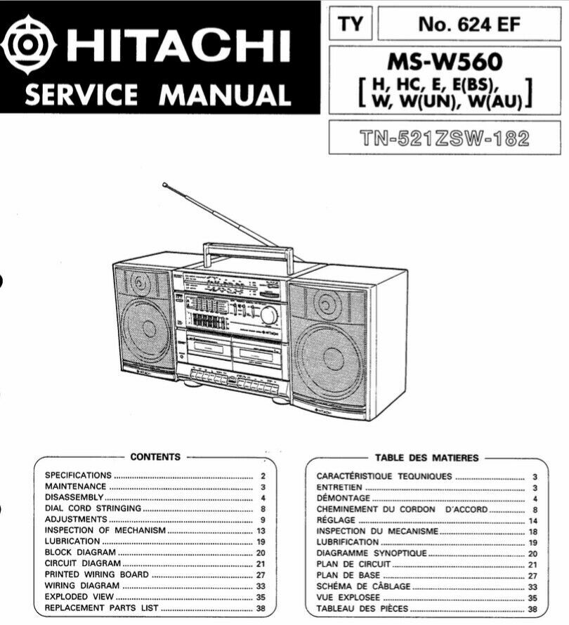 HITACHI MS-W560, MS-W600, TN-521ZSW-182 Schematic Diagrams Service ...