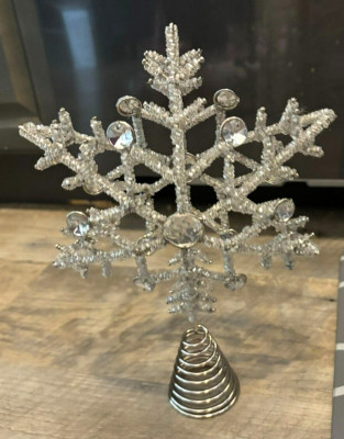 Gorgeous Frosted Frozen Glittery Snowflake Jeweled Beaded 12" Tree ...
