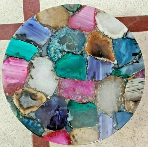 Round Mix Agate Coffee Counter Desk Table, Handmade Furniture Hallway ...