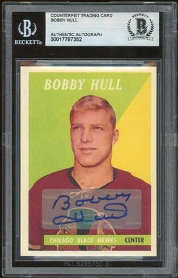 Bobby Hull Signed Sticker on 1958 Topps Reprint Rookie Card #66 BAS ...