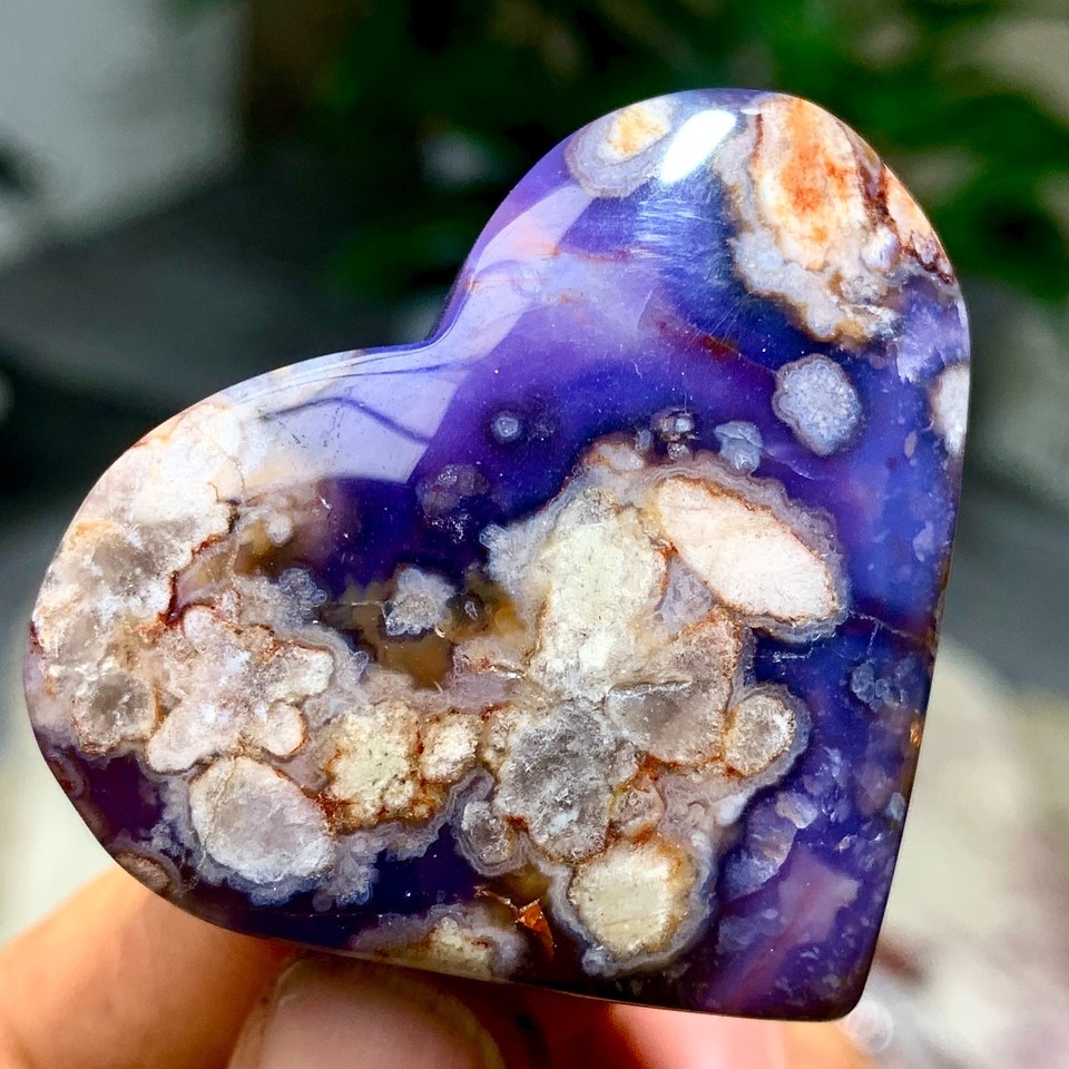 46G Natural Blue Cherry Blossoms agate Crystal Heart Quartz Mineral ...