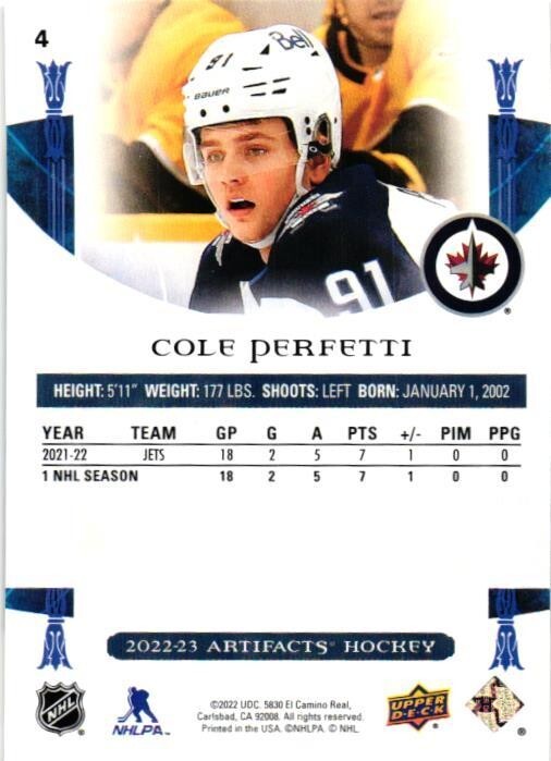 2022-23 UPPER DECK ARTIFACTS COLE PERFETTI #4 | eBay