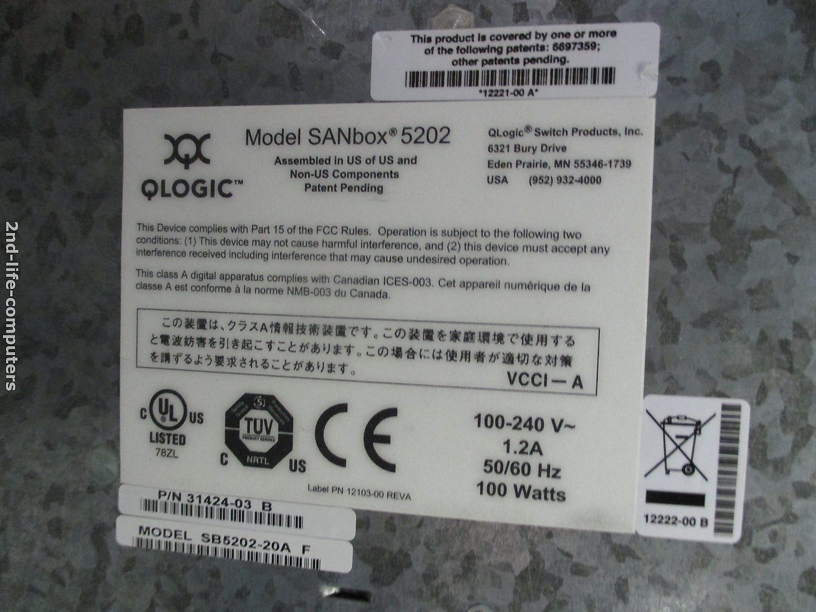 QLOGIC SANbox SB5202-20A Fibre Channel Switch with 15x - 850nm ...