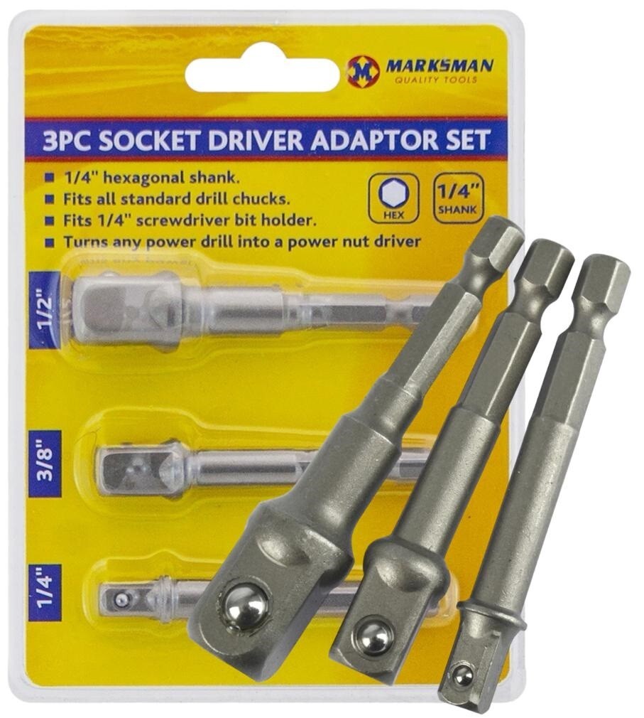3pcs Drill Socket Adaptor Hex Drive To 1/4" 3/8" 1/2" Drive Socket ...