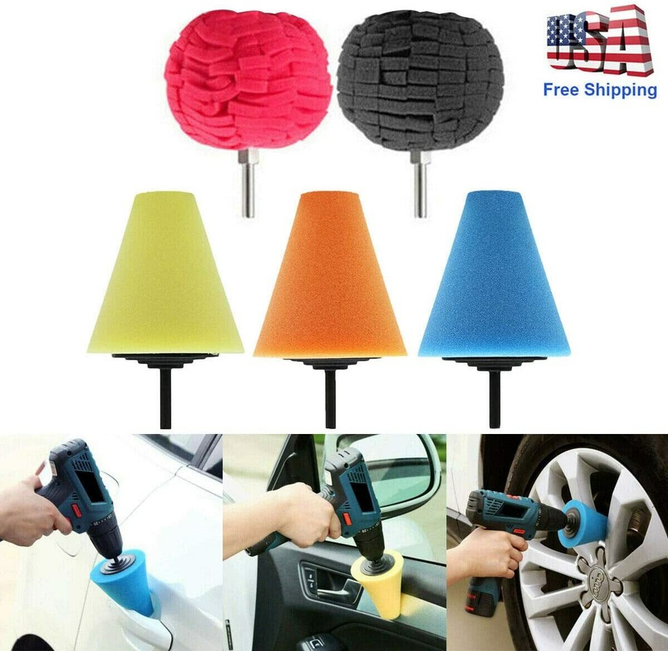 Foam Drill Polishing Cone Ball Pads Kit Car Hub Waxing Buffing Wheel ...