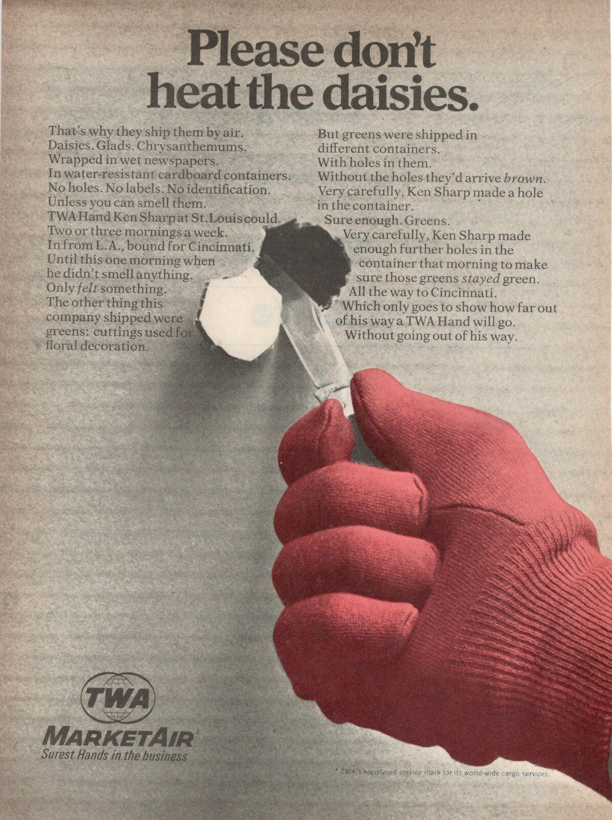 TWA TRANS WORLD AIRLINES Advertisement 1 Page 1968 Please Don't Heat ...