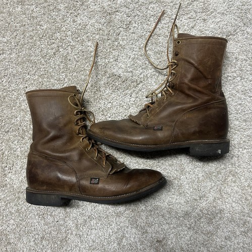 Justin Conductor 8" Steel Toe Lace-Up Work Boots Brown 0764 USA Men 10 ...