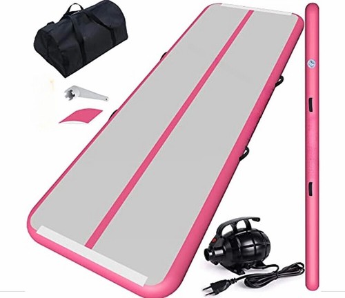 3m x 1m inflatable Pink Air Gymnastics Tumble Mat with Pump & Carry Bag ...