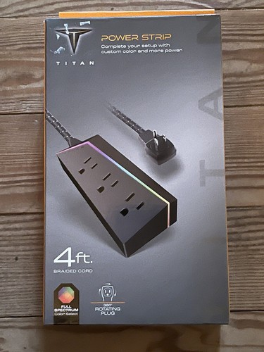 Titan 3-Outlet GAMING Surge Protector 4ft Extension Braid Cord LED ...