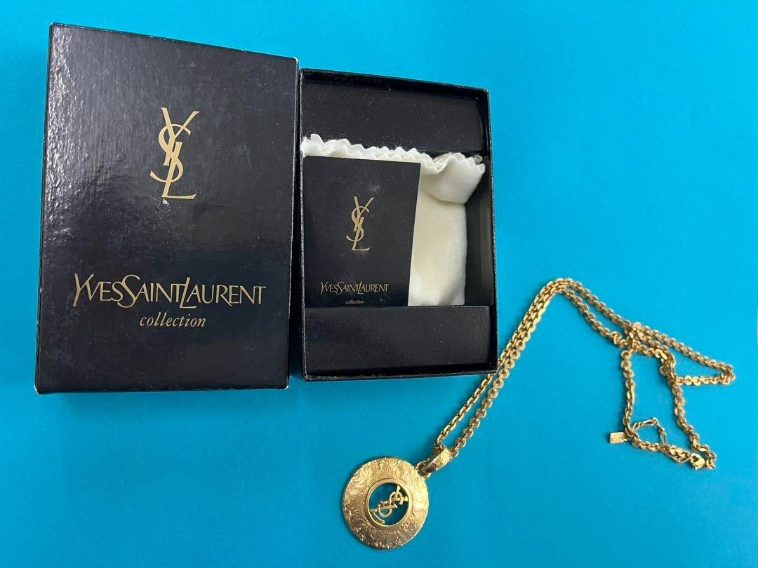 YVES SAINT LAURENT Necklace Pendant AUTH YSL Vintage Rare Logo Chain ...