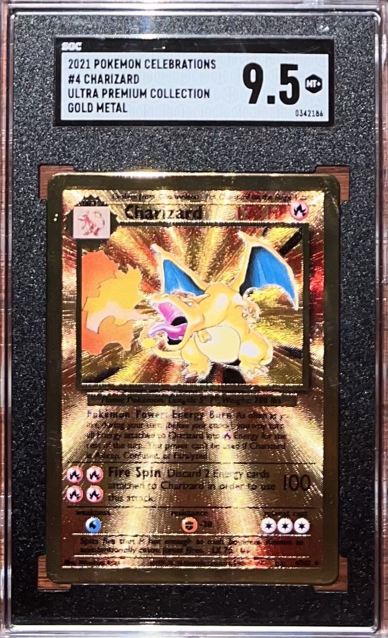 Pokémon Celebrations Gold Charizard Card Ultra Premium 4/102 in holder ...