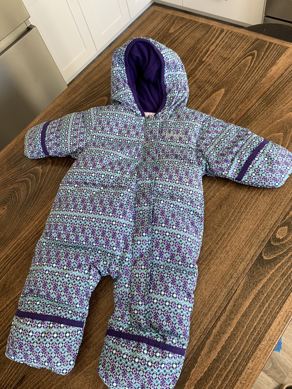 COLUMBIA Infant Blue Hooded DOWN FILLED SNOWSUIT Puffer Snow Suit 3-6 ...
