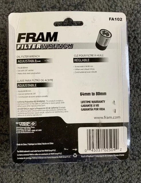 FRAM FA102 Adjustable Oil Filter Wrench 64mm to 80mm for sale online | eBay