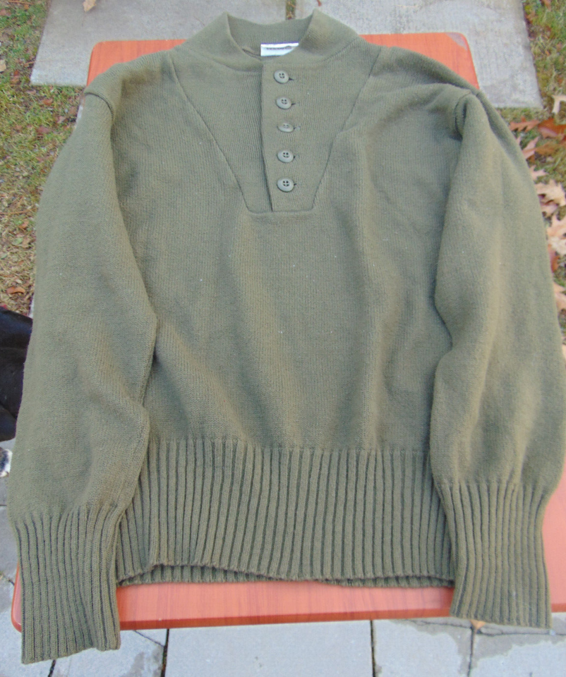 U.S. Army Brown Wool 5 button Acrylic fatigue sweater S to XL, VG cd ...