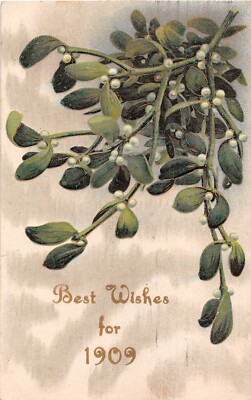1908 New Year Postcard of Lovely Mistletoe With Best Wishes for Year ...