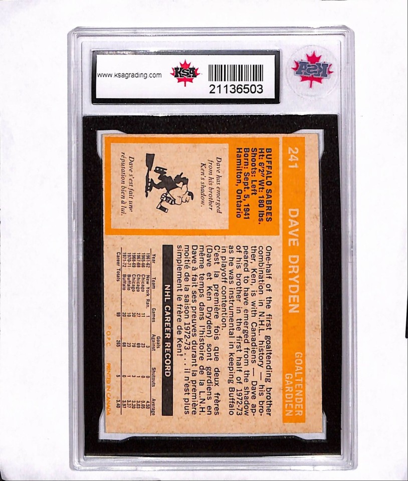 1972-73 O-Pee-Chee Dave Dryden KSA 8 (CP) #241 | eBay
