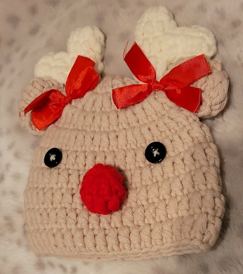 Rudolph Reindeer Crochet Hat Knitted Hat Baby Small Christmas Holiday ...