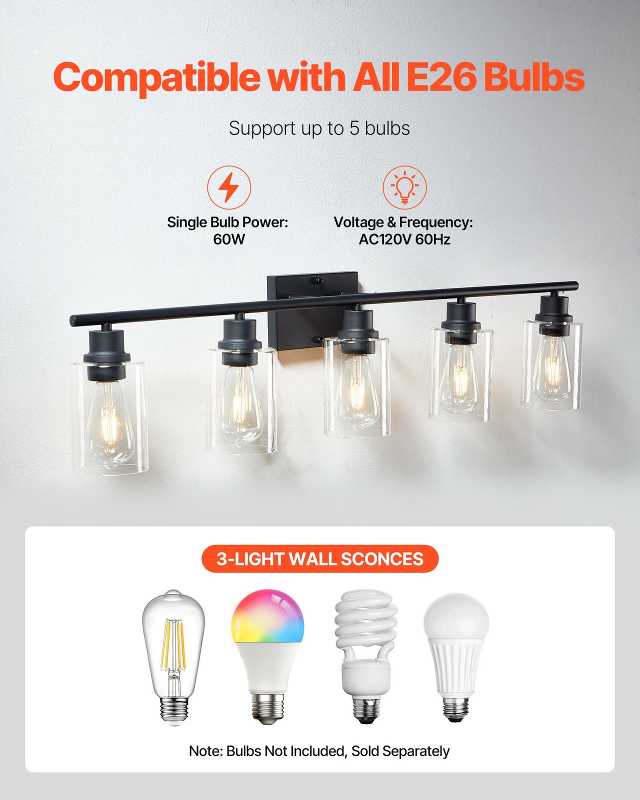 HOT/ 5-Light Bathroom Vanity Lights,37.1-Inch,Modern Light Fixtures ...