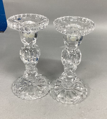 Set Of 2 Elegant Cut Glass Candle Holders - 6”H | eBay