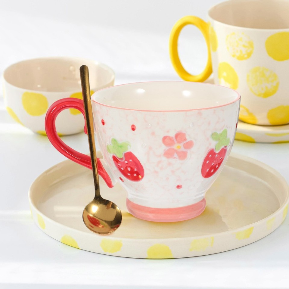 1 Set Coffee Mug Ceramic Water Cup Breakfast Mug with Spoon Vintage ...