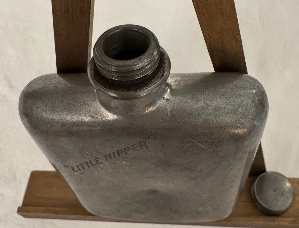 Antique Pewter Flask Little Nipper 2 oz Hip Flask Vintage made in ...