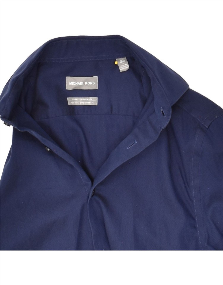 MICHAEL KORS Mens Shirt Size 14 1/2 Small Navy Blue Cotton AN63 | eBay