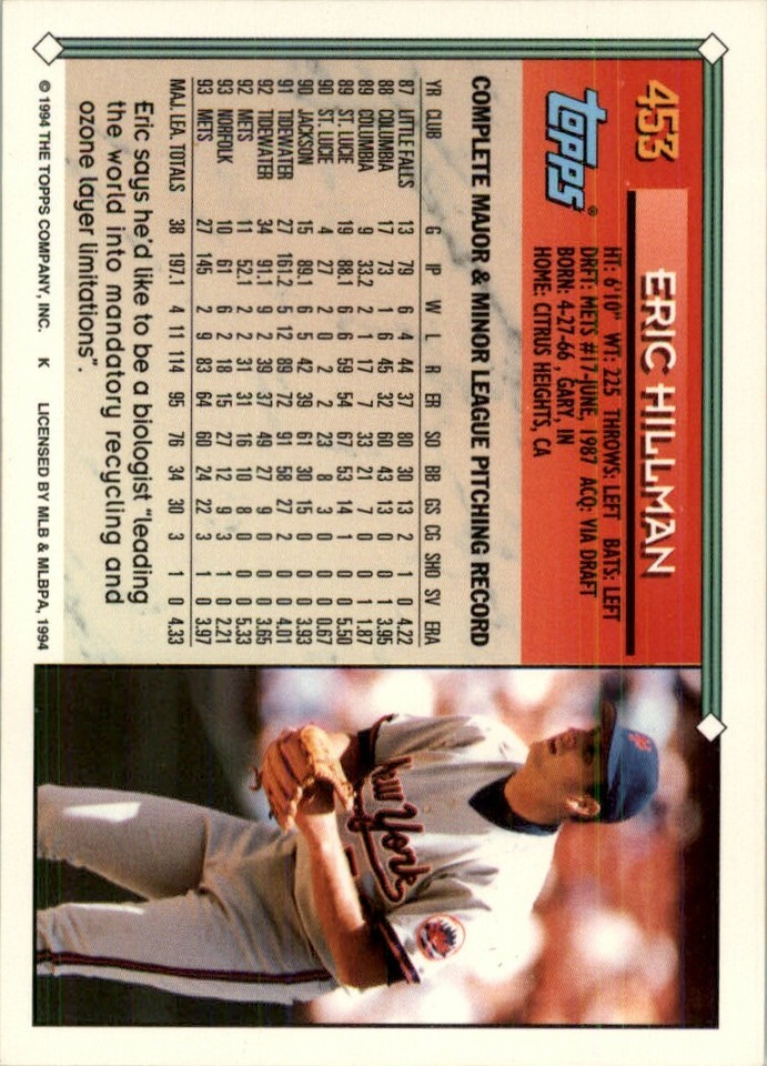 1994 Topps MLB Eric Hillman #453 | eBay