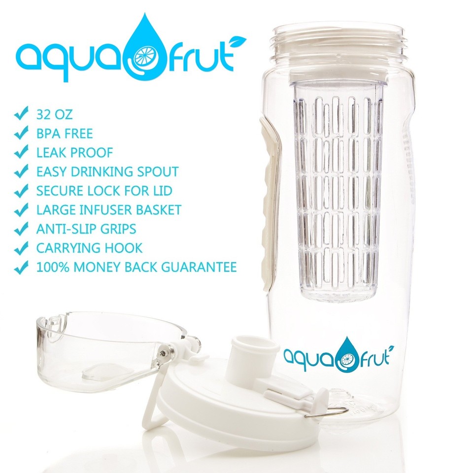 AquaFrut 32oz Fruit Infuser Water Bottle (White) with Bonus Brush! USA ...