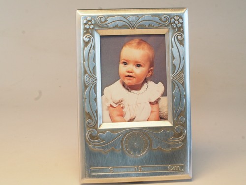 Pewter Picture-Frame New Baby Christening Birth engraving 5-1/2 x 3-1/2 ...