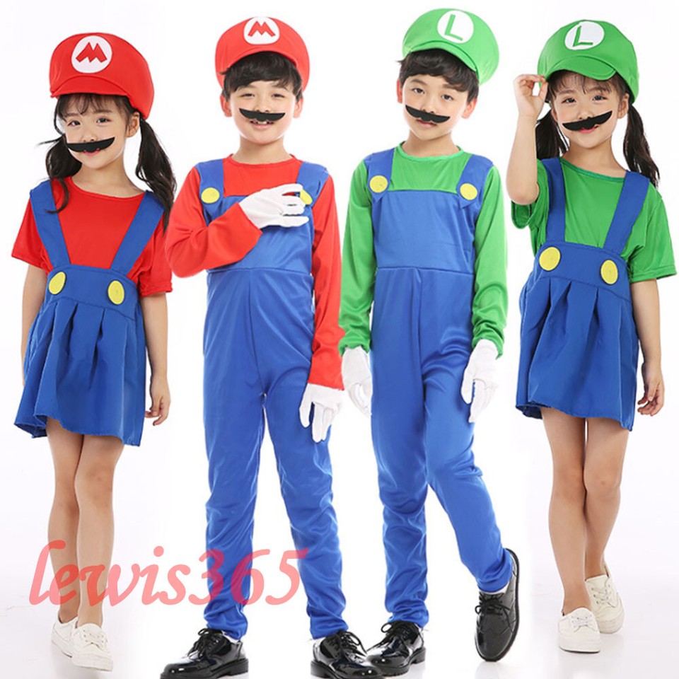 Super Mario Bros Luigi Cosplay Costume Kids Boys Girls Fancy Dress ...